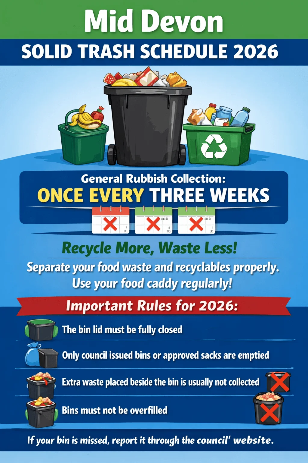 Mid Devon Bin Collection Schedule 2026 (holidays & Recycling) - My ...